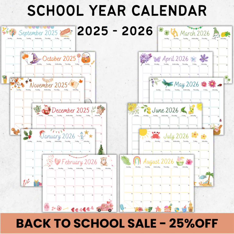 2025-2026 School Year Calendar - Printable Works
