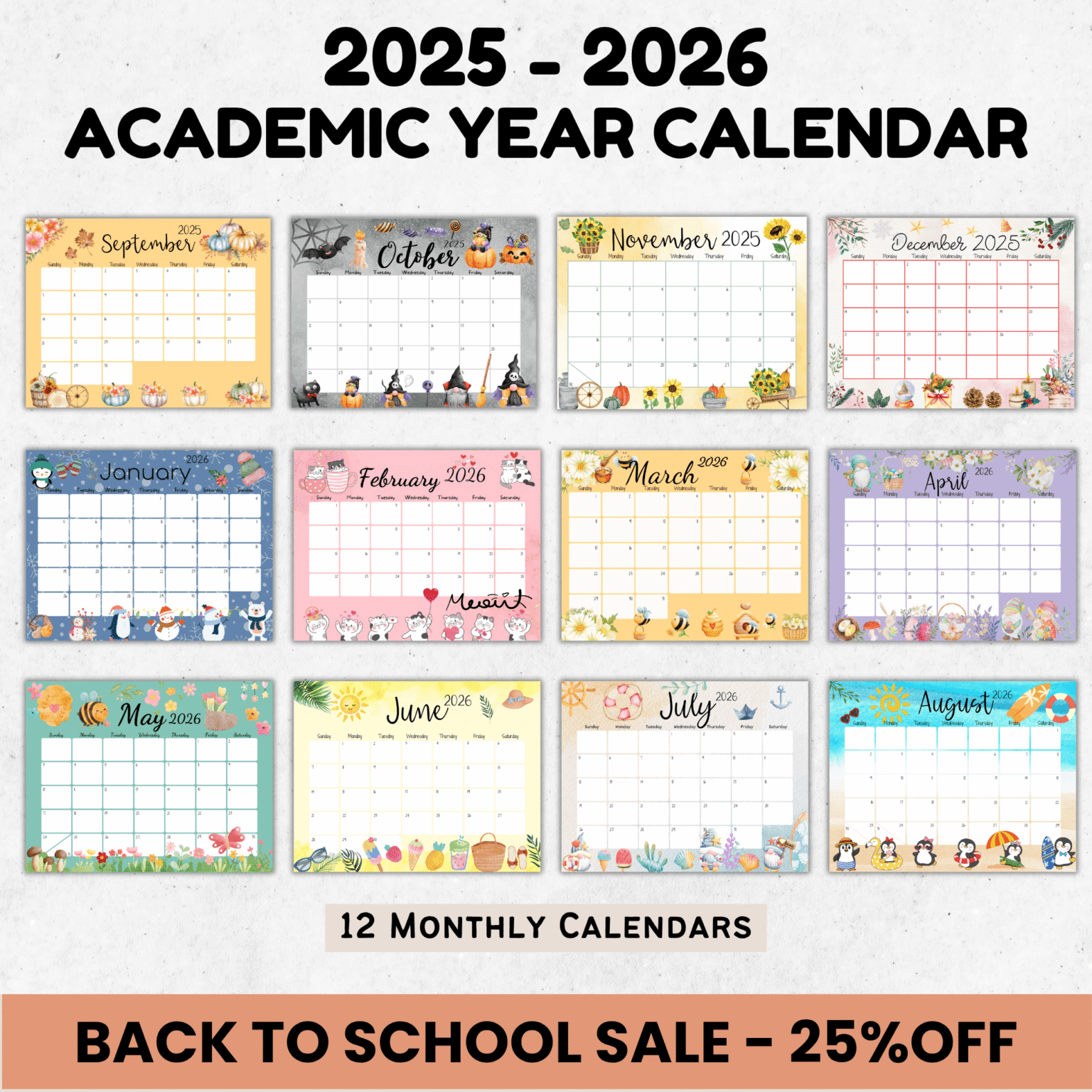 2025-2026 Academic Year Calendar Printable - Printable Works