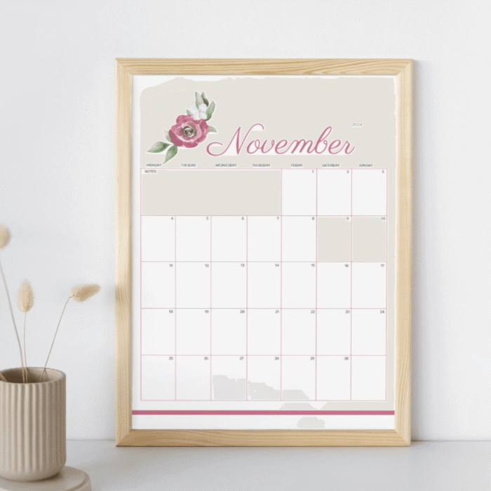 EDITABLE November 2024 Calendar, Stylish and Elegant - Printable Works