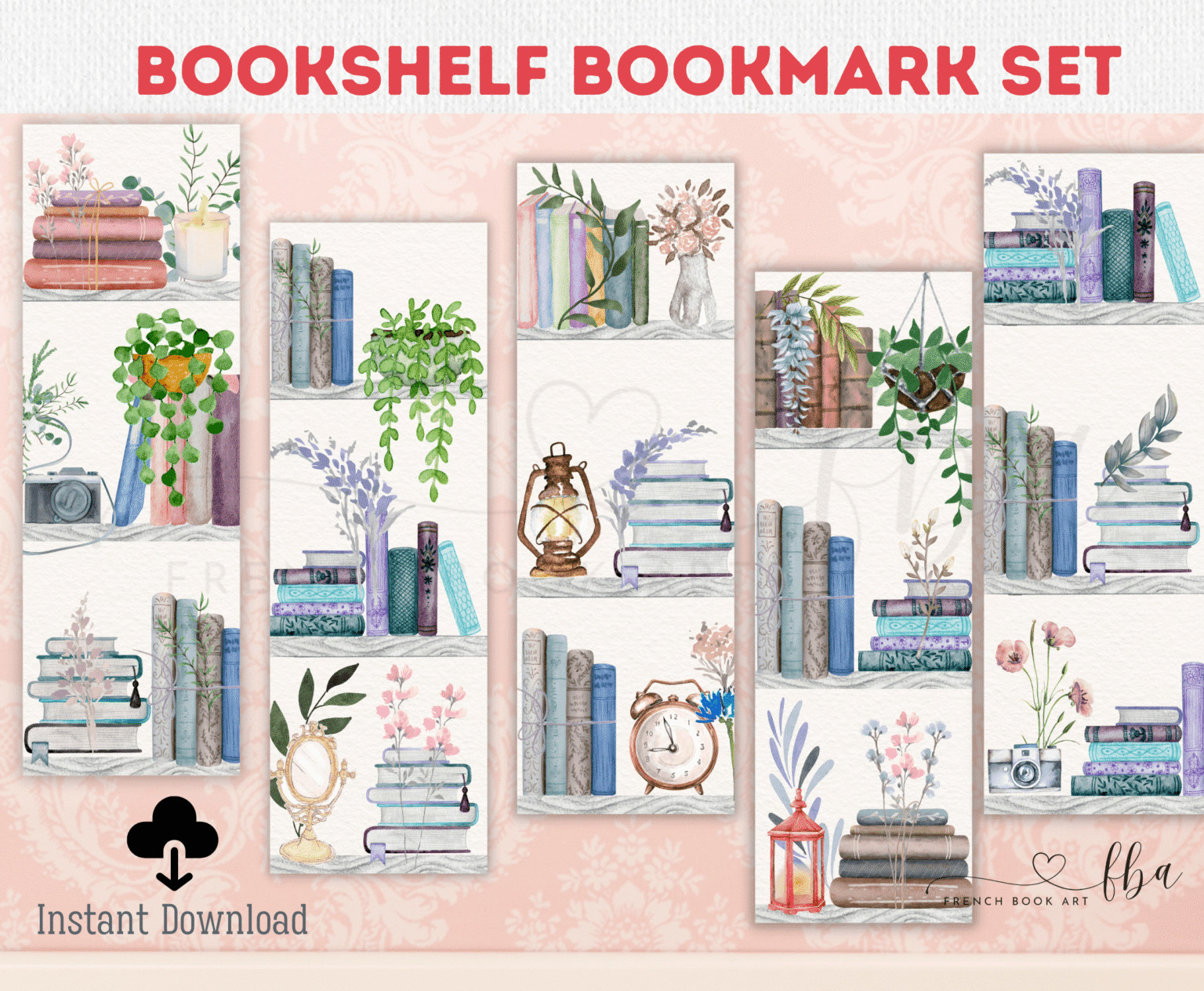 Printable Bookshelf Bookmarks Set - Printable Works