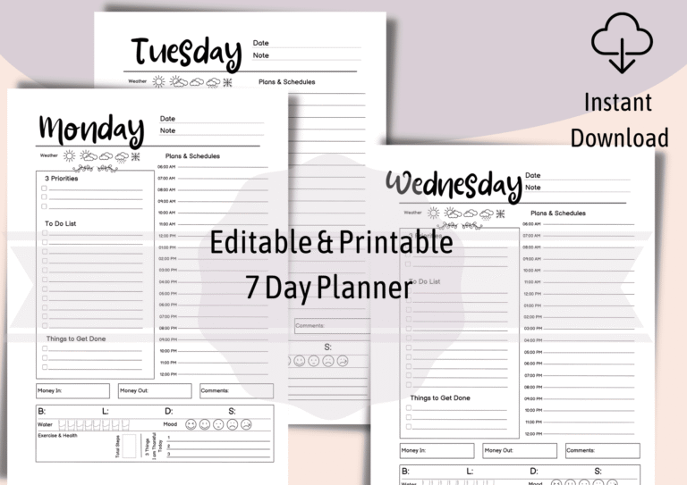 Editable 7 Day Planner Printable - Printable Works