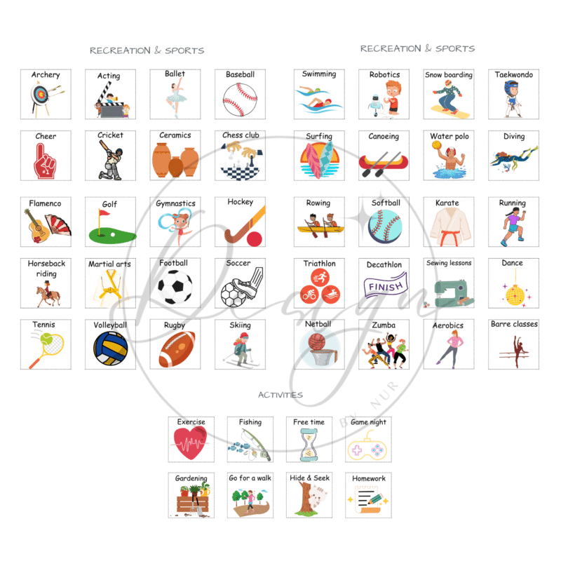 Kids Activity Recreation Sports Cards - Printable Works