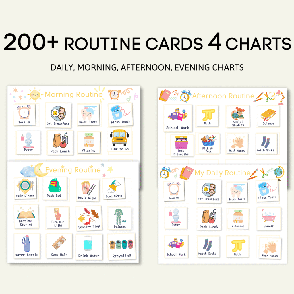 Daily Routine Cards with 4 Charts - Printable Works