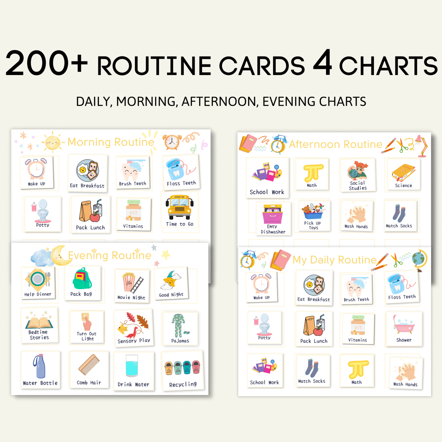 Daily Routine Cards with 4 Charts - Printable Works