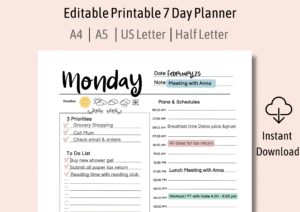 Editable 7 Day Planner Printable - Printable Works
