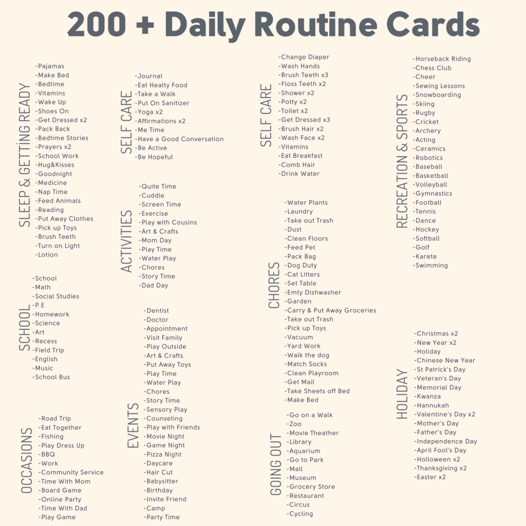 Daily Routine Cards with 4 Charts - Printable Works