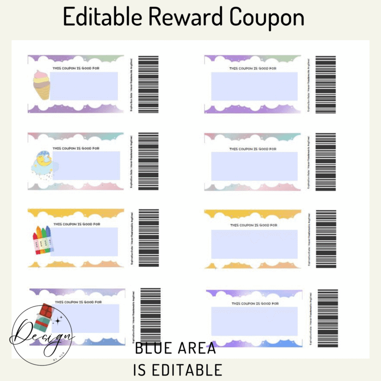 64 Printable & Editable Reward Coupons for Kids - Printable Works