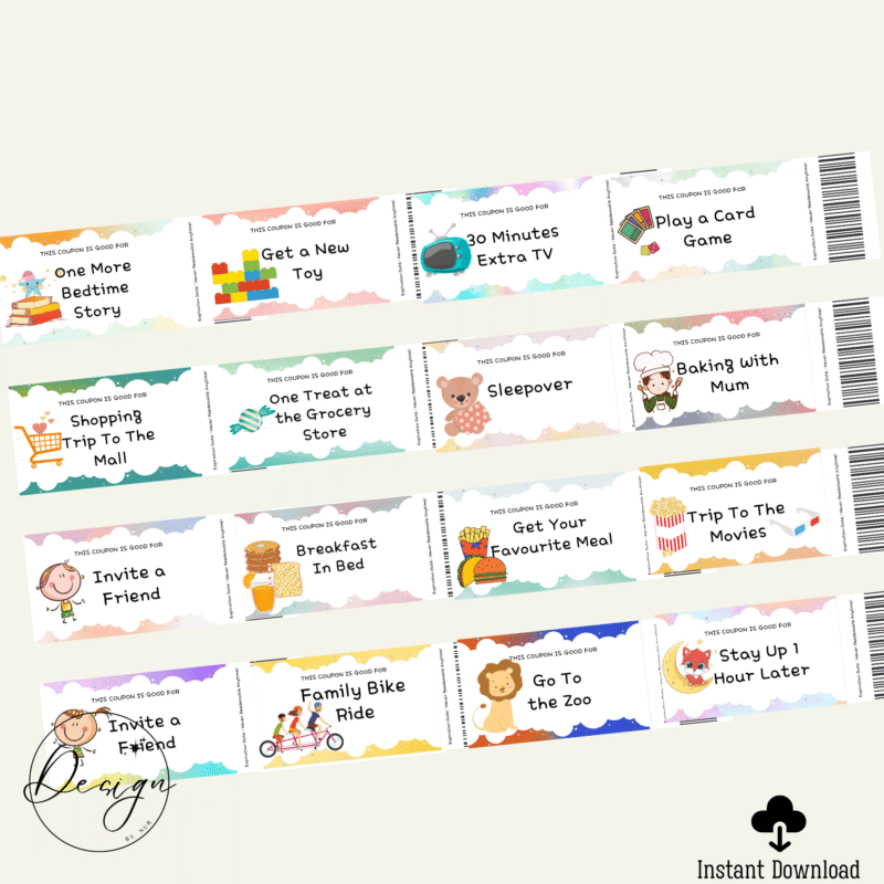 64 Printable & Editable Reward Coupons for Kids - Printable Works