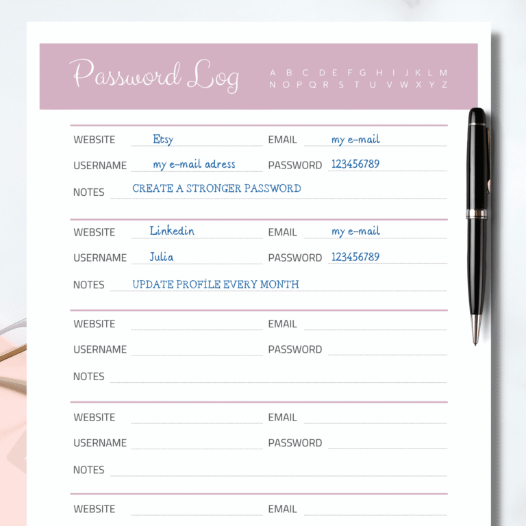 Printable & Fillable Password Tracker - Printable Works