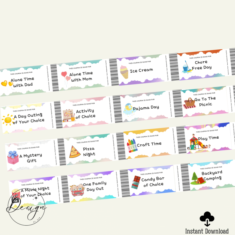 64 Printable & Editable Reward Coupons for Kids - Printable Works
