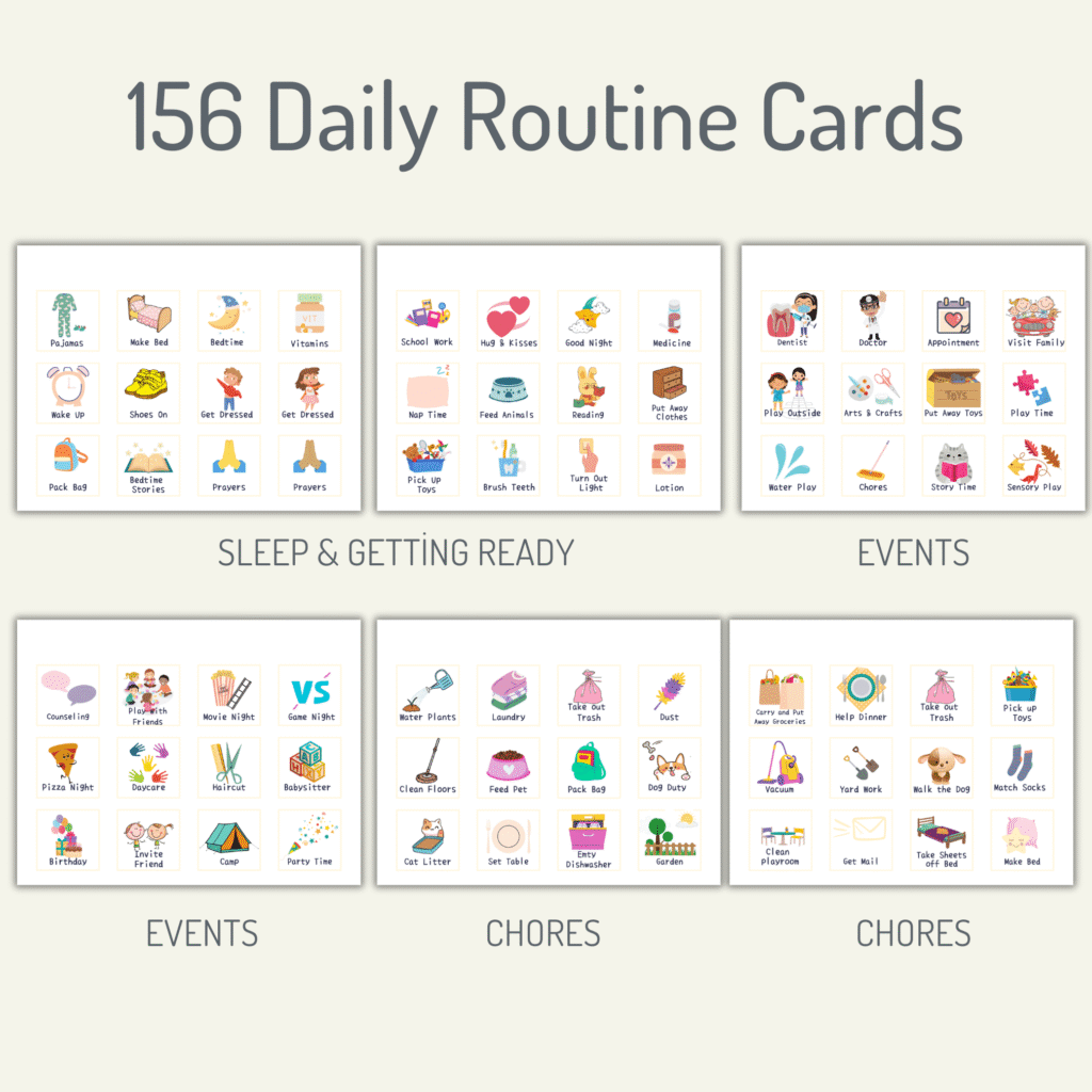 156 Kids Daily Routine Cards, Printable - Printable Works