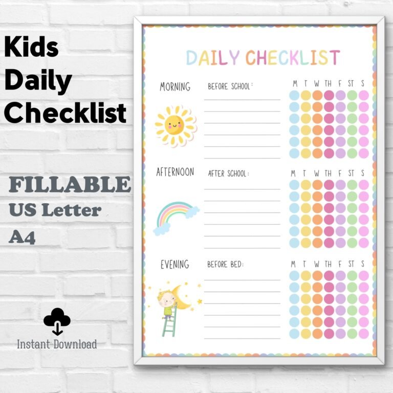 Editable Kids Daily Checklist PDF - Printable Works