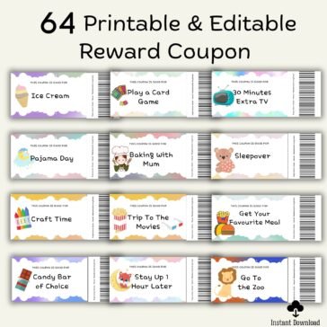 64 Printable & Editable Reward Coupons for Kids - Printable Works