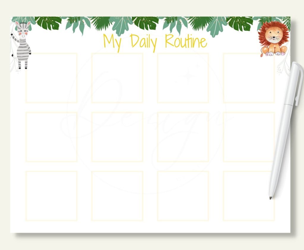 Daily Routine Chart with Lion and Zebra - Printable Works