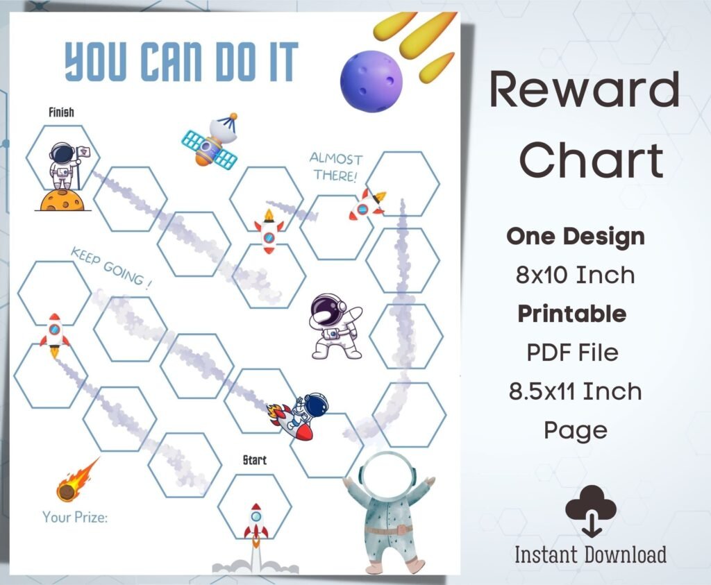Printable Reward Chart with Rocket Space Ship - Printable Works