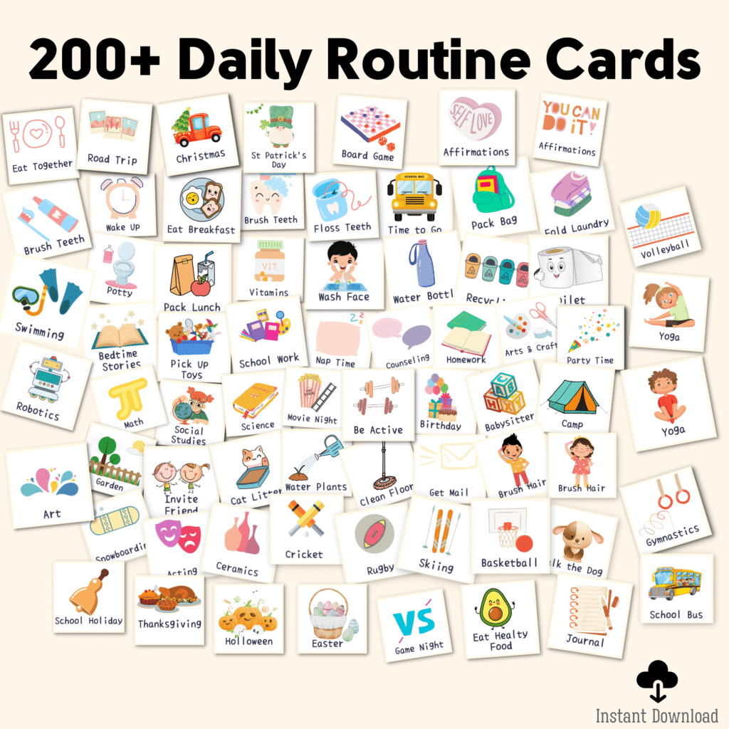 Daily Routine Cards with 4 Charts - Printable Works