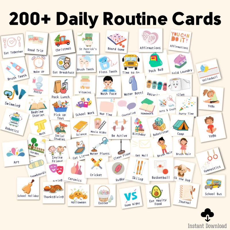200+ Editable Kids Daily Rhythm Cards - Printable Works