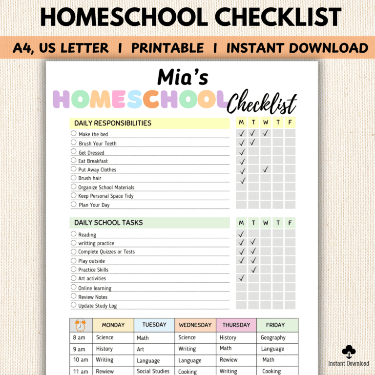 Homeschool Checklist, Printable, Editable PDF - Printable Works
