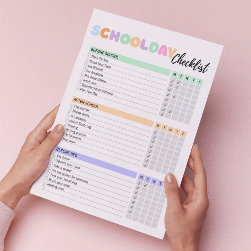 Schoolday Checklist for Kids, Editable, Printable - Printable Works