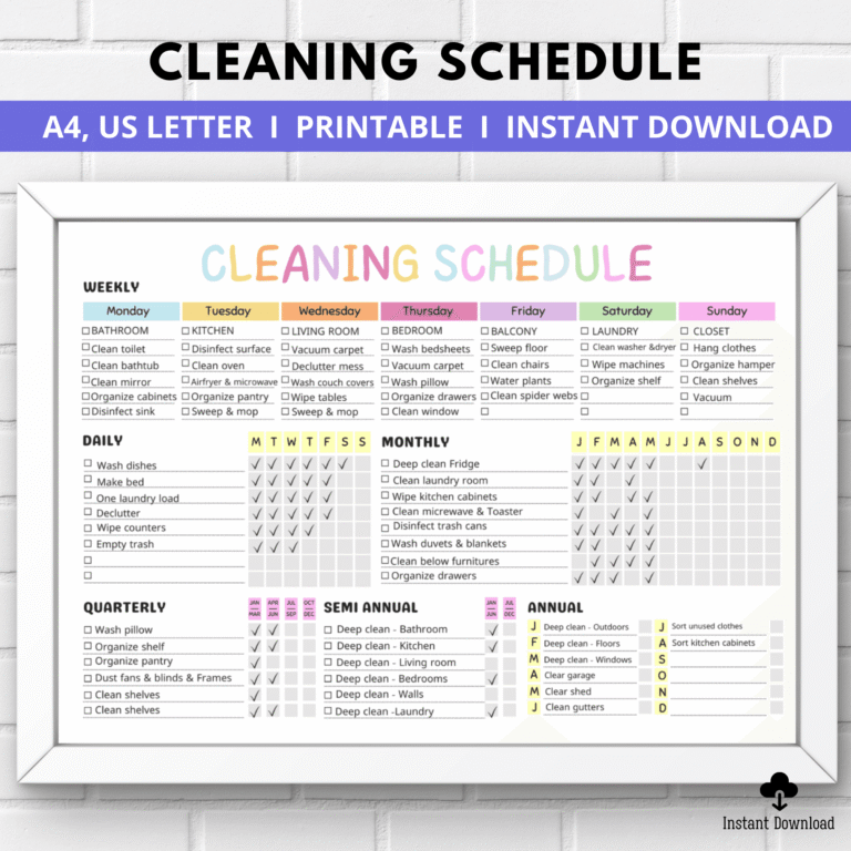Cleaning Schedule, Printable, Editable - Printable Works