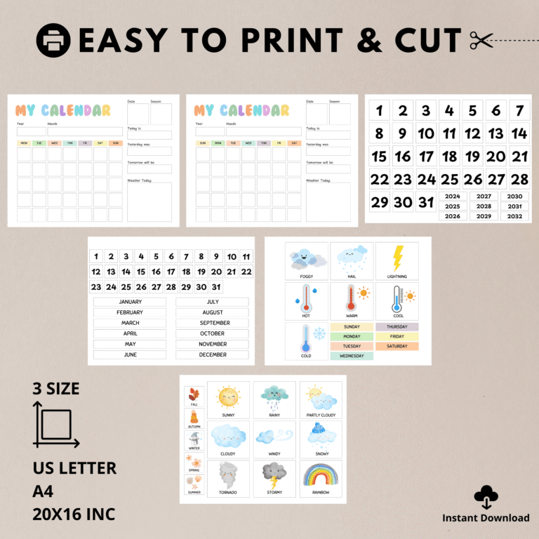 Kids Daily Calendar for Learning Days - Printable Works