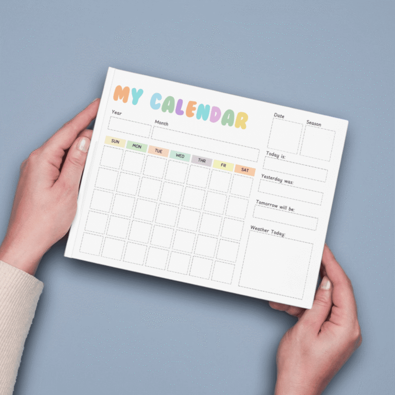 Kids Daily Calendar for Learning Days - Printable Works