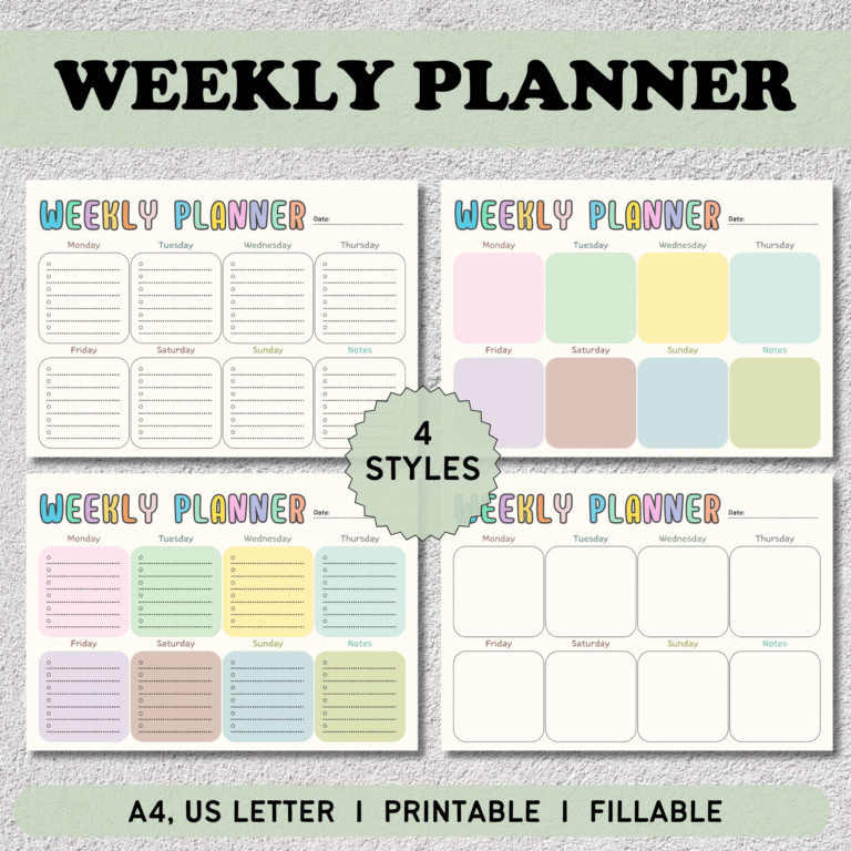 Colorful Weekly Planner, Printable - Printable Works