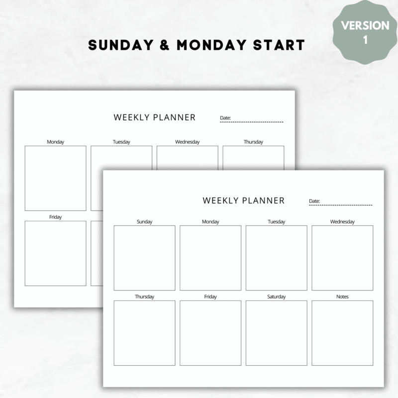 Weekly Planner Printable, Week At a Glance - Printable Works