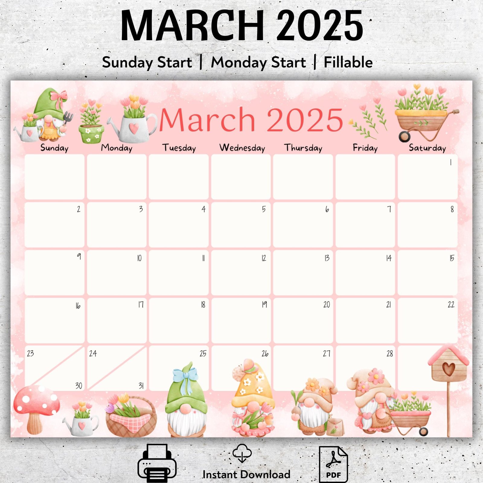 EDITABLE March 2025 Calendar, Happy St. Patrick's Day - Printable Works