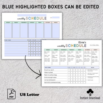 Weekly Schedule for Kids, Weekly Planner - Printable Works