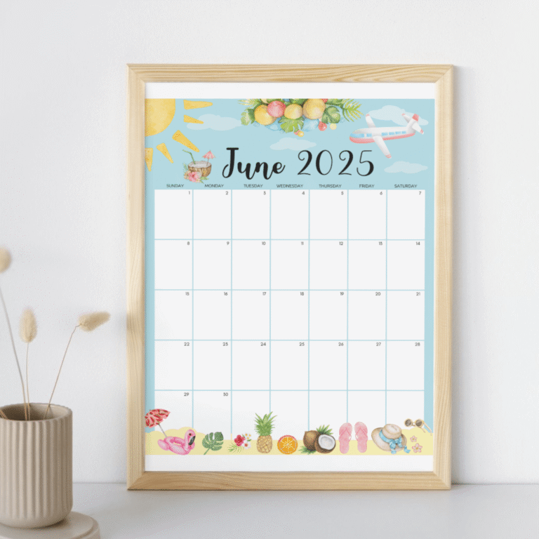 June 2025 Vacation Theme Printable Calendar - Printable Works