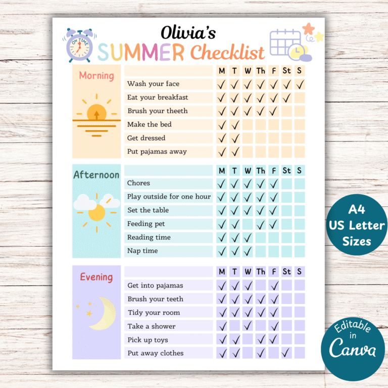 Editable Summer Checklist for Kids - Printable Works