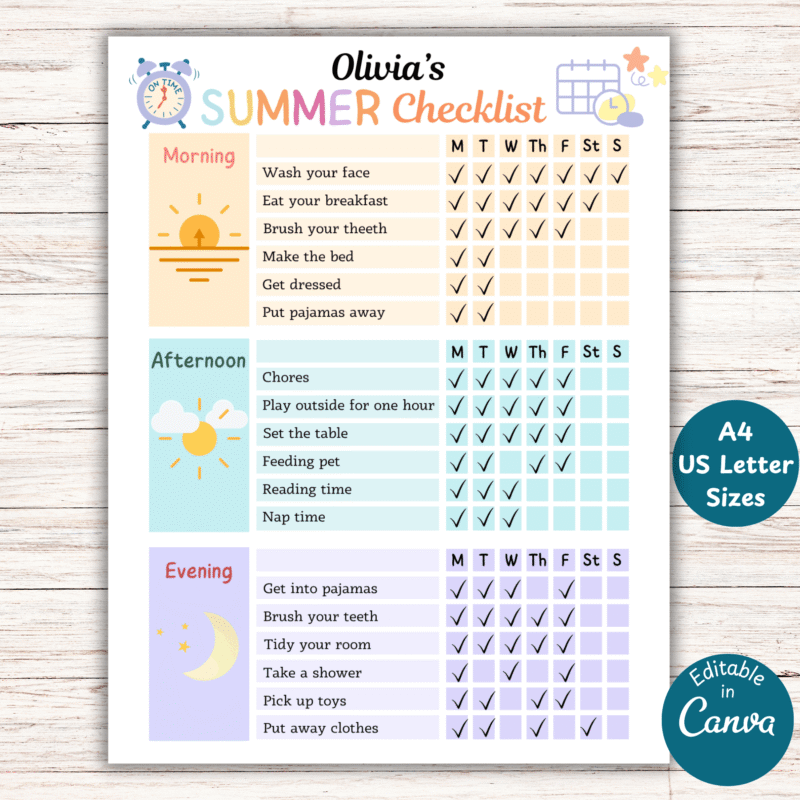 Editable Summer Checklist for Kids - Printable Works