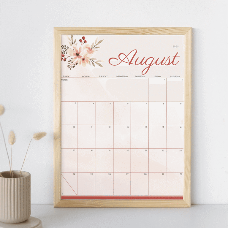 Elegant August 2025 Calendar - Printable Works