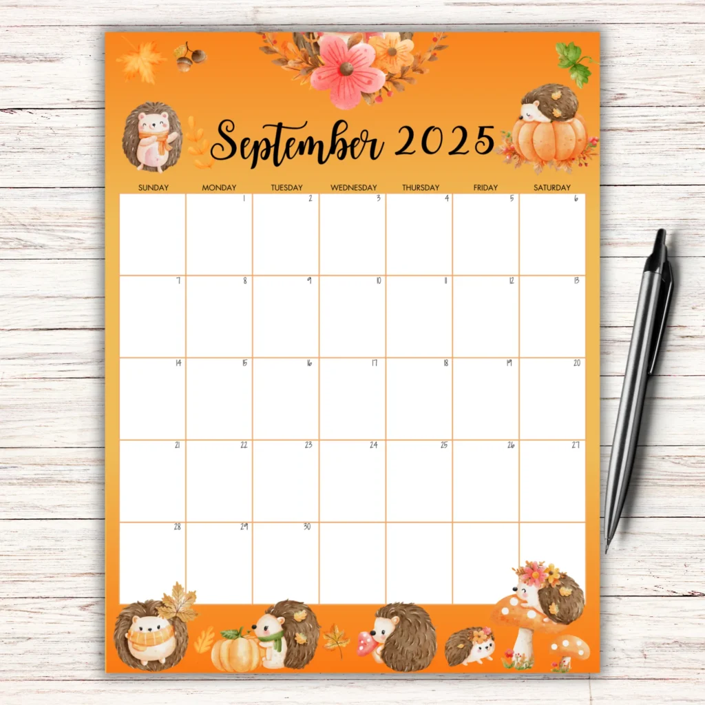 Woodland Animals September 2025 Calendar - Printable Works